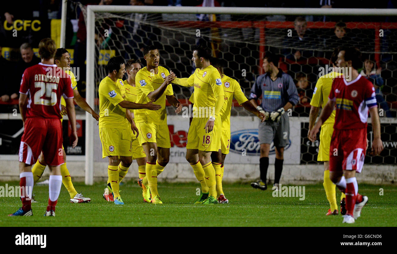 Cardiff City's Rudy Gestede (centre) celebrates scoring his sides ...