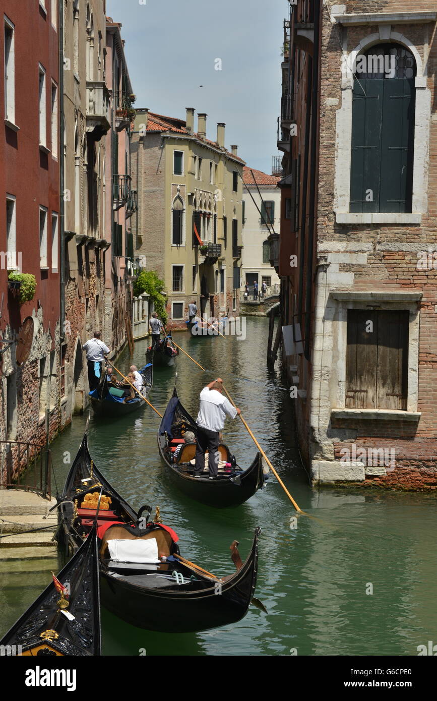 Gondolas Rowing in Venice, Venezia, Italy Stock Photo - Alamy