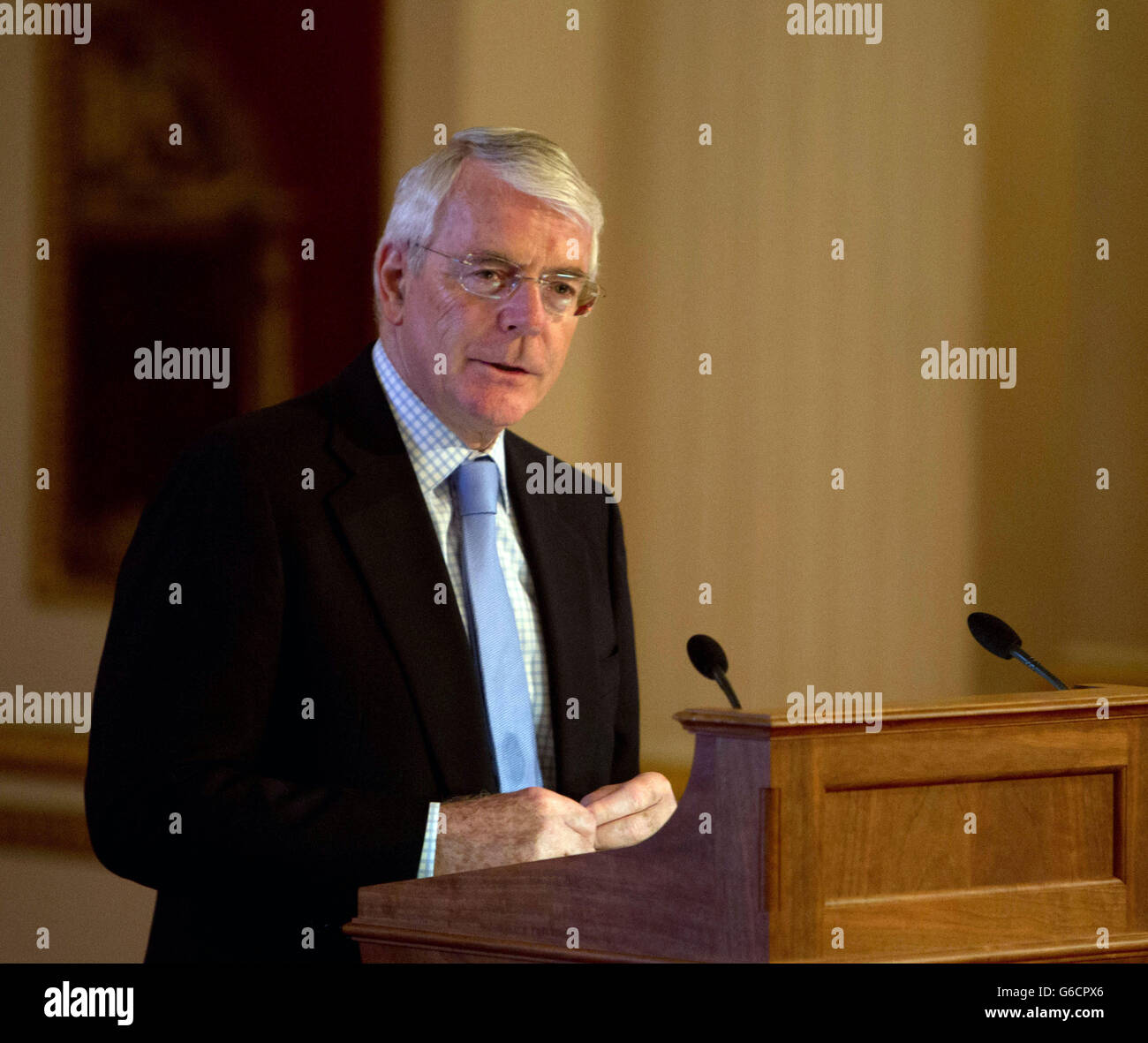 Sir John Major makes a speech during a reception for the Queen's Young ...
