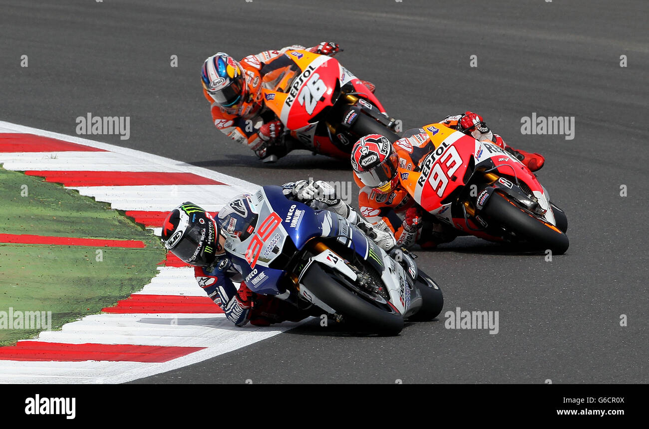 Yamaha's Jorge Lorenzo leads Repsol Honda riders Marc Marquez and Dani ...