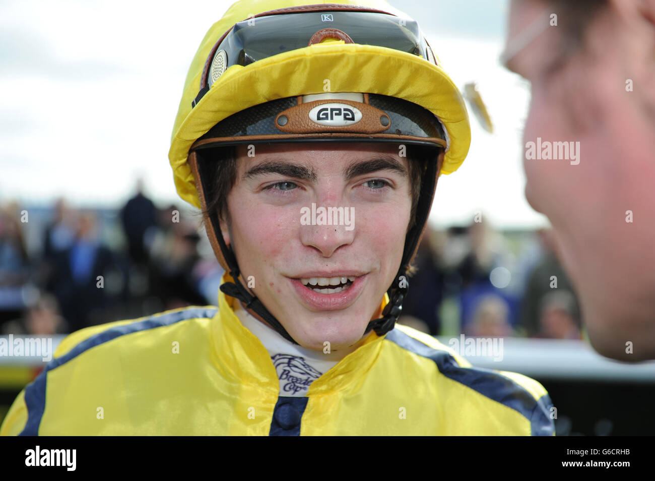Jockey James Doyle after riding Rizeena to victory in the Moyglare Stud ...