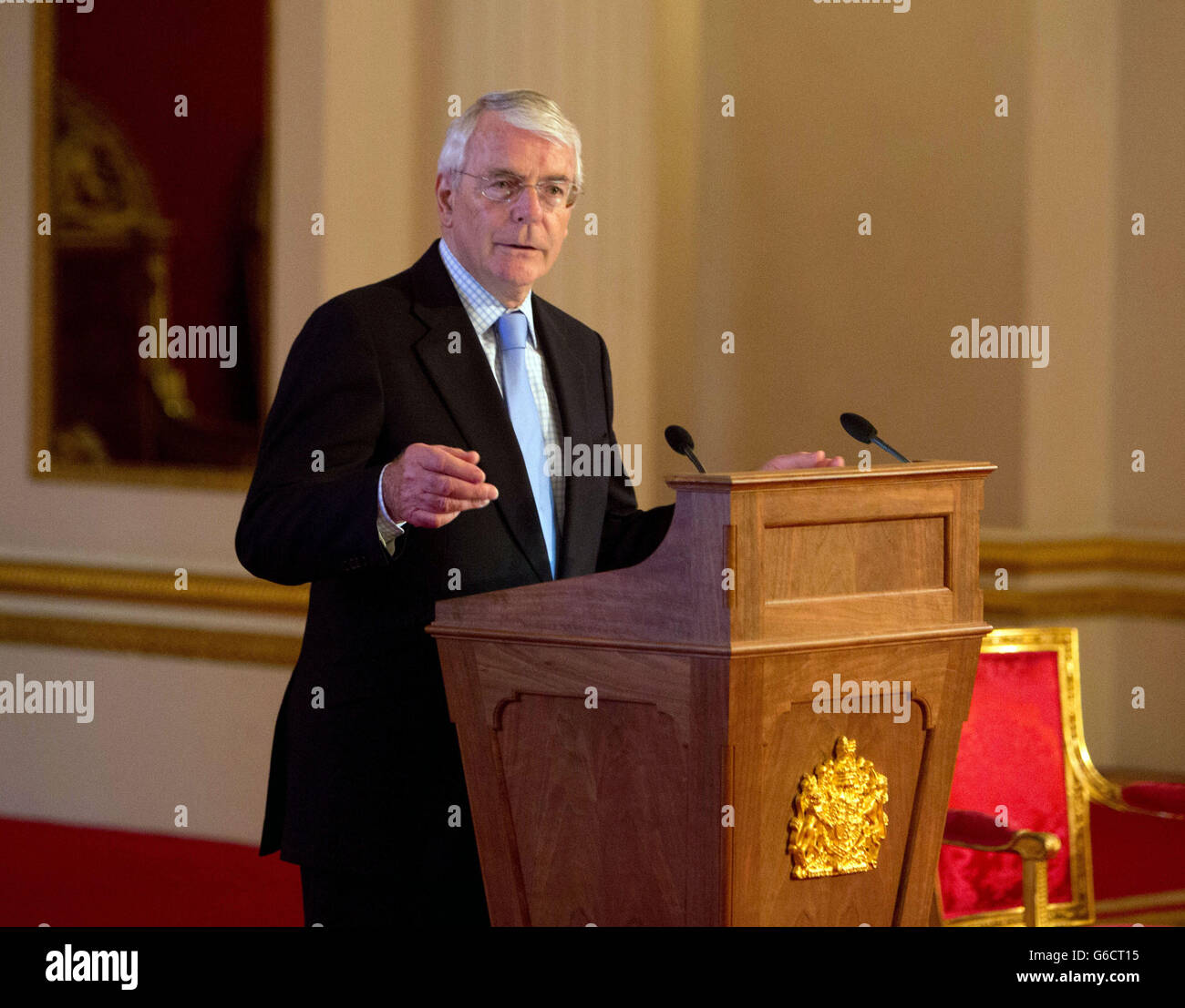Sir John Major makes a speech during a reception for the Queen's Young ...