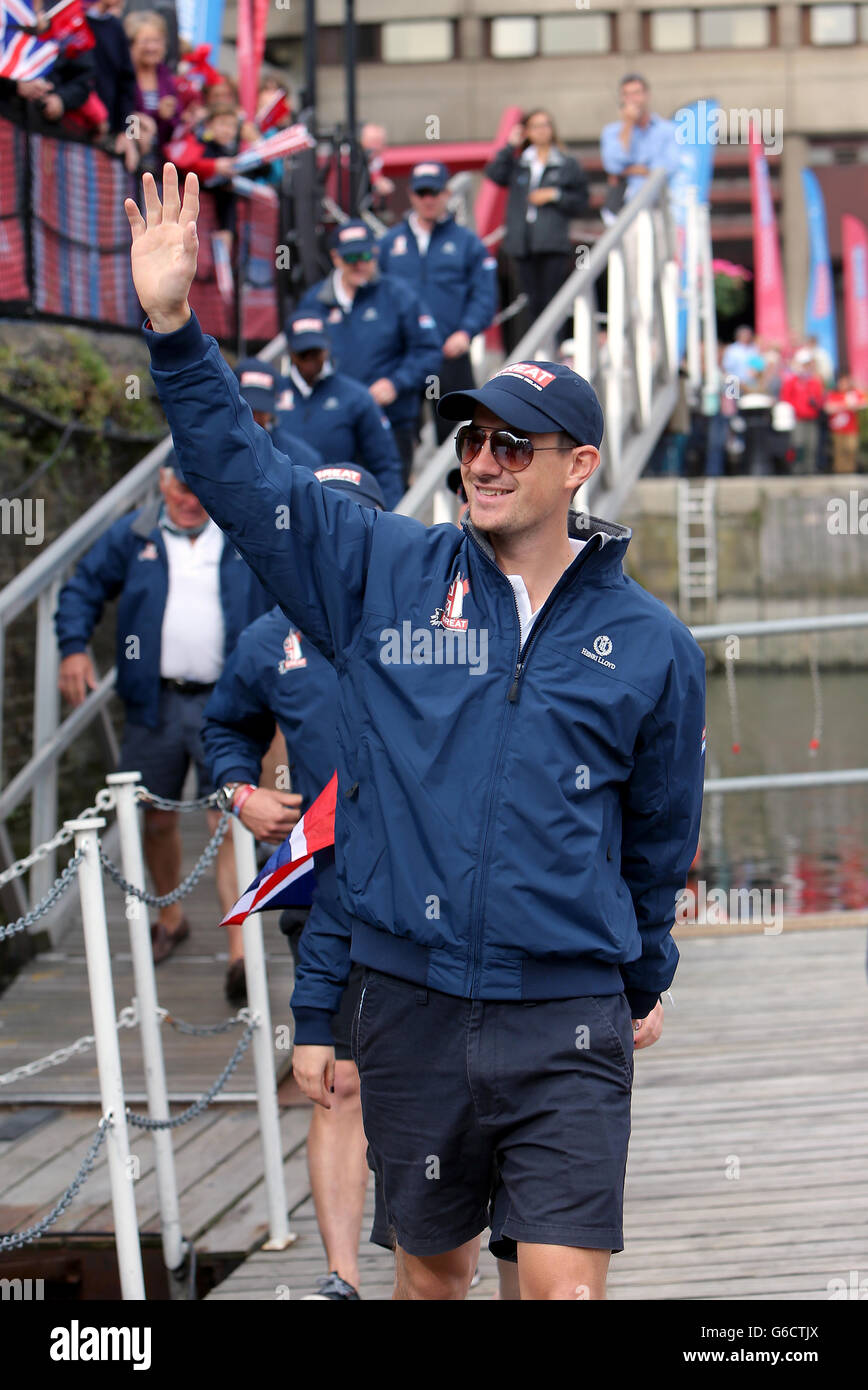 Great Britain crew members during the start of the Clipper Round the ...