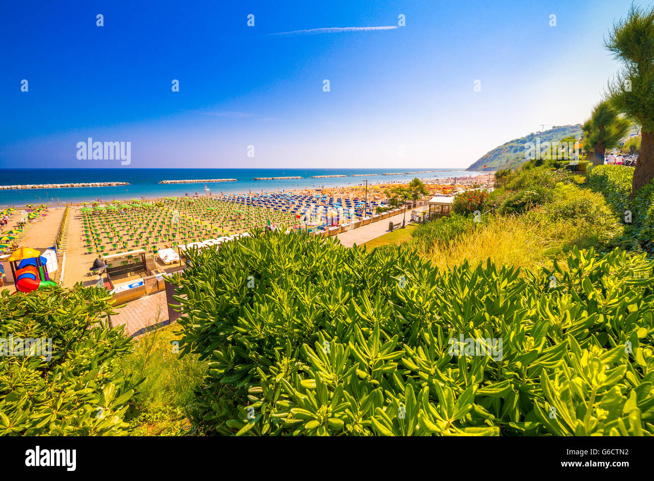 colorful view of the beaches of the Marche region in Italy papered by ...
