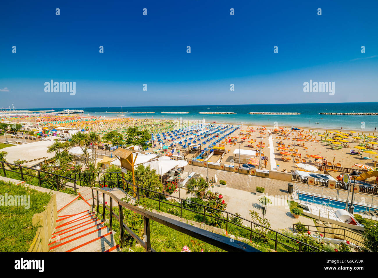 colorful view of the beaches of the Marche region in Italy papered by ...