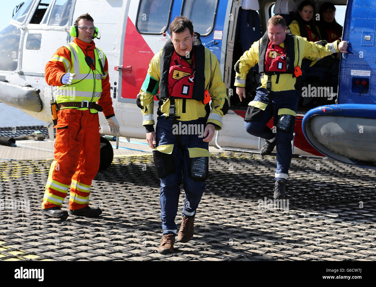 George Osborne leaves a Bristow A332L helicopter after arriving on the ...