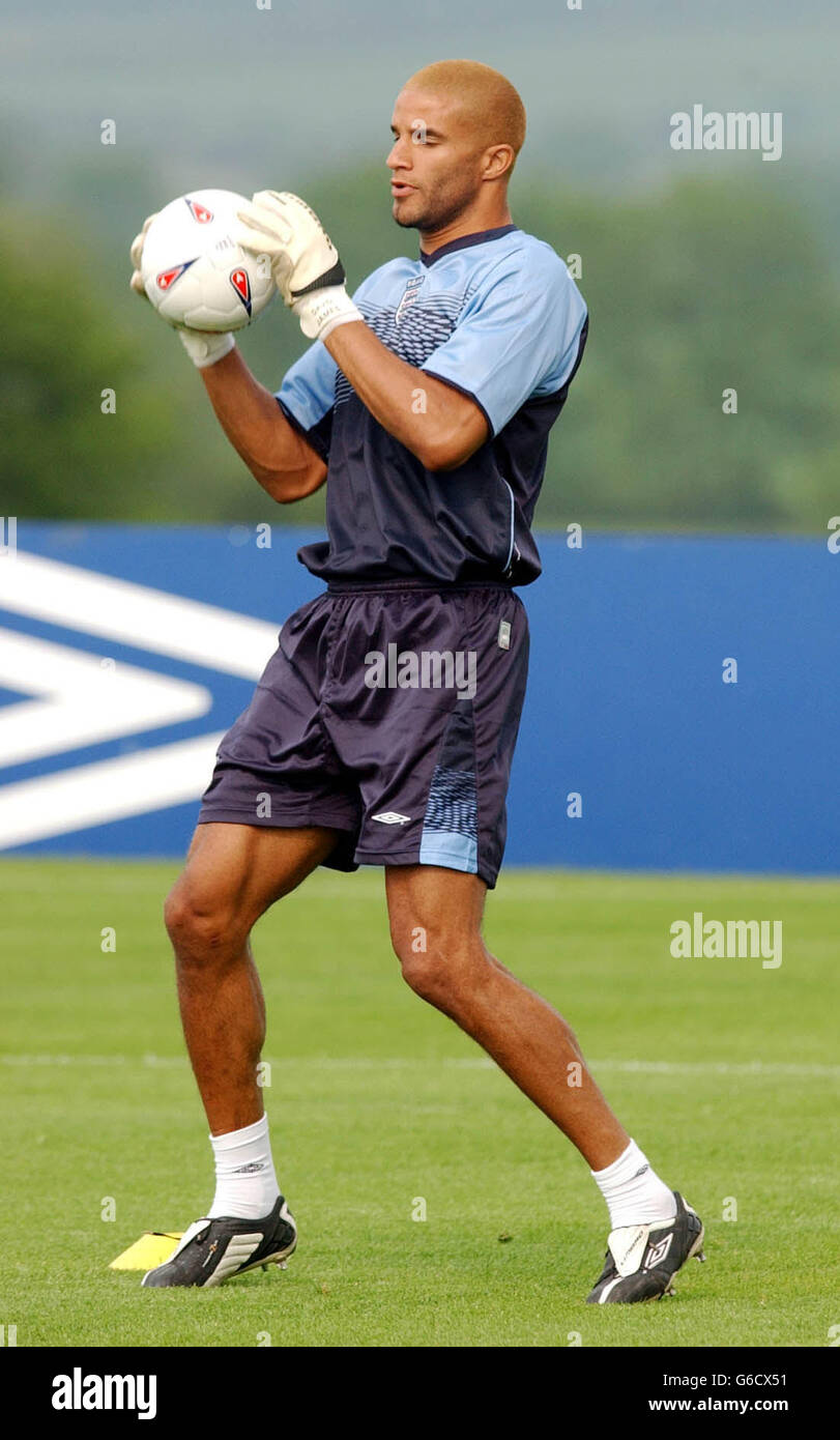England and West Ham United goalkeeper David James in action during a ...