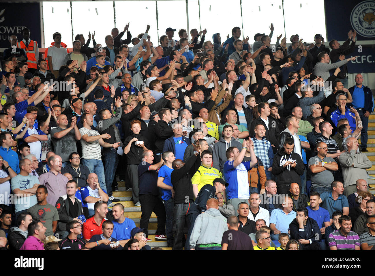Birmingham City fans in the stands at the King Power Stadium Stock ...