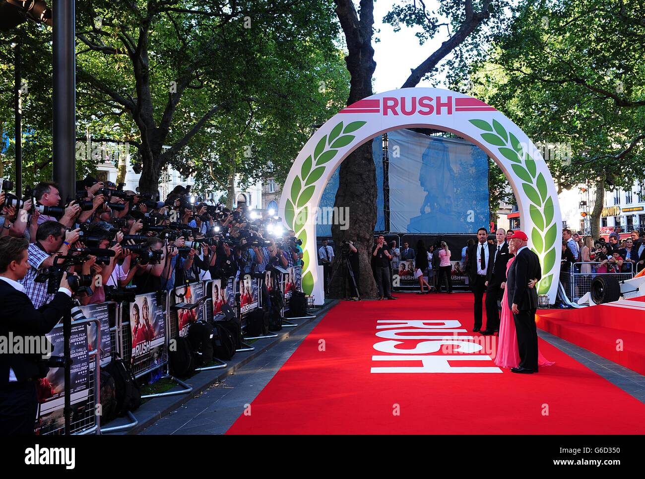 Niki Lauda and wife Birgit arriving for the premiere of Rush at the ...