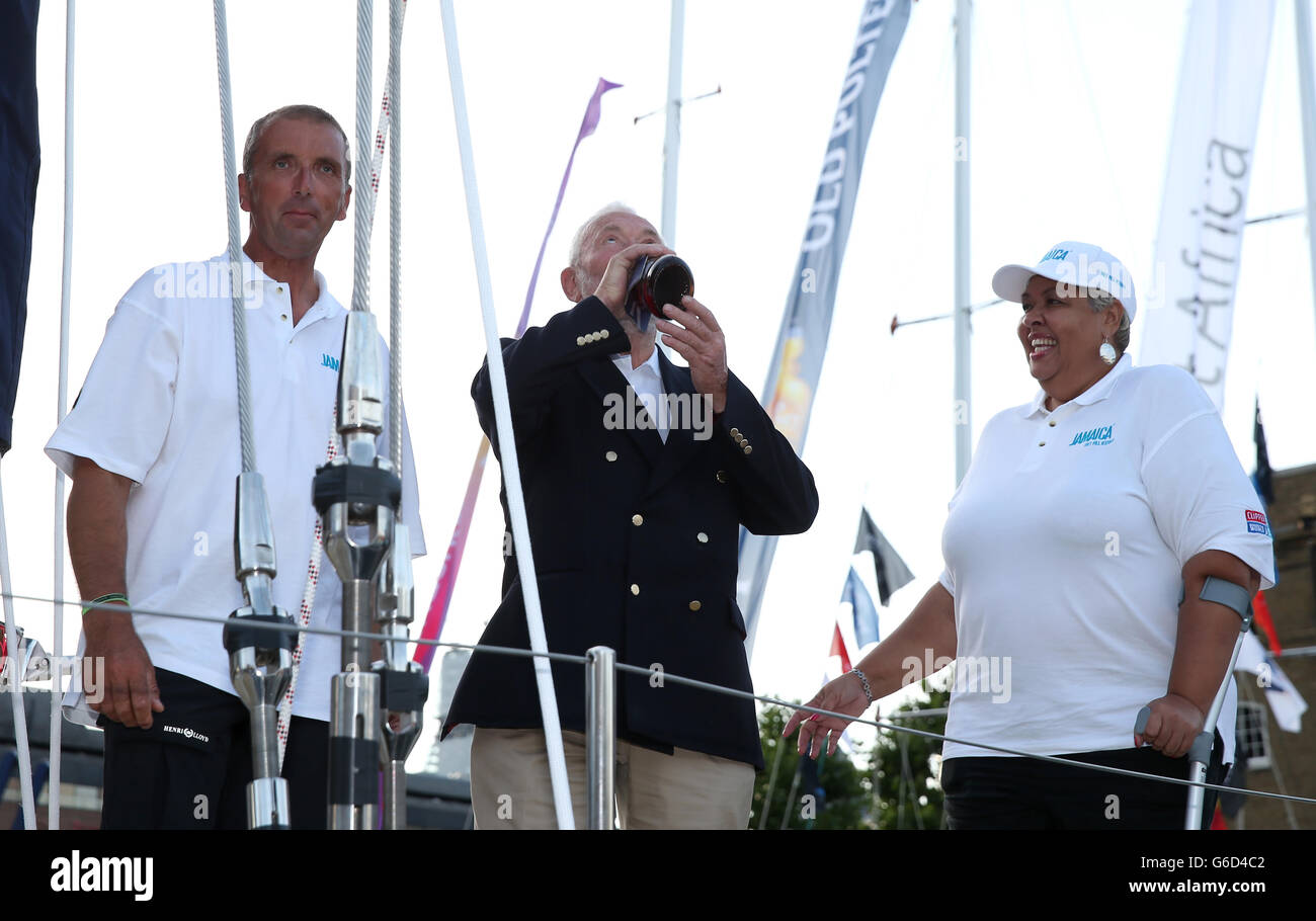 Clipper race founder, Sir Robin Knox-Johnston (centre) and the Jamaican ...