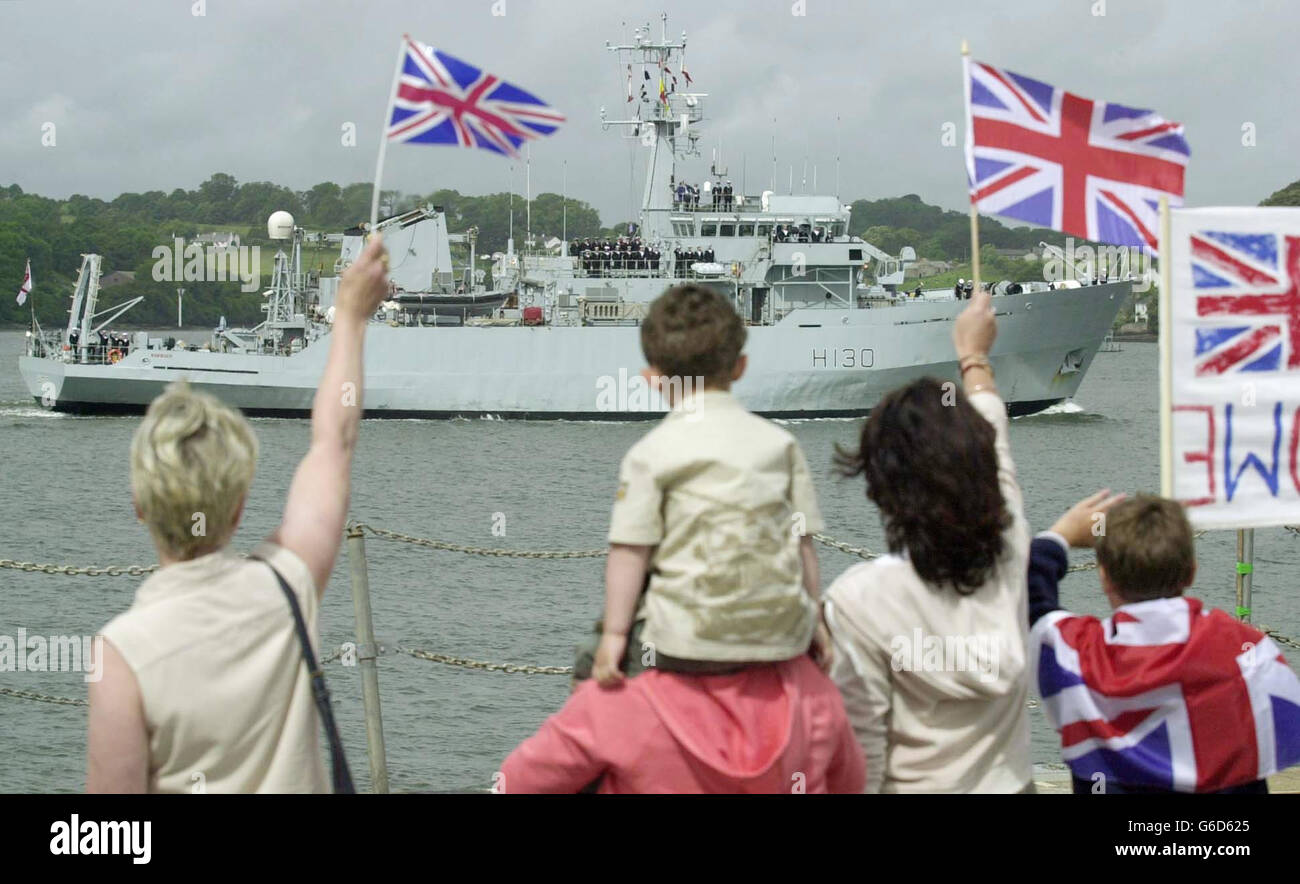 HMS Roebuck returns to Devonport, Plymouth, after playing a crucial ...