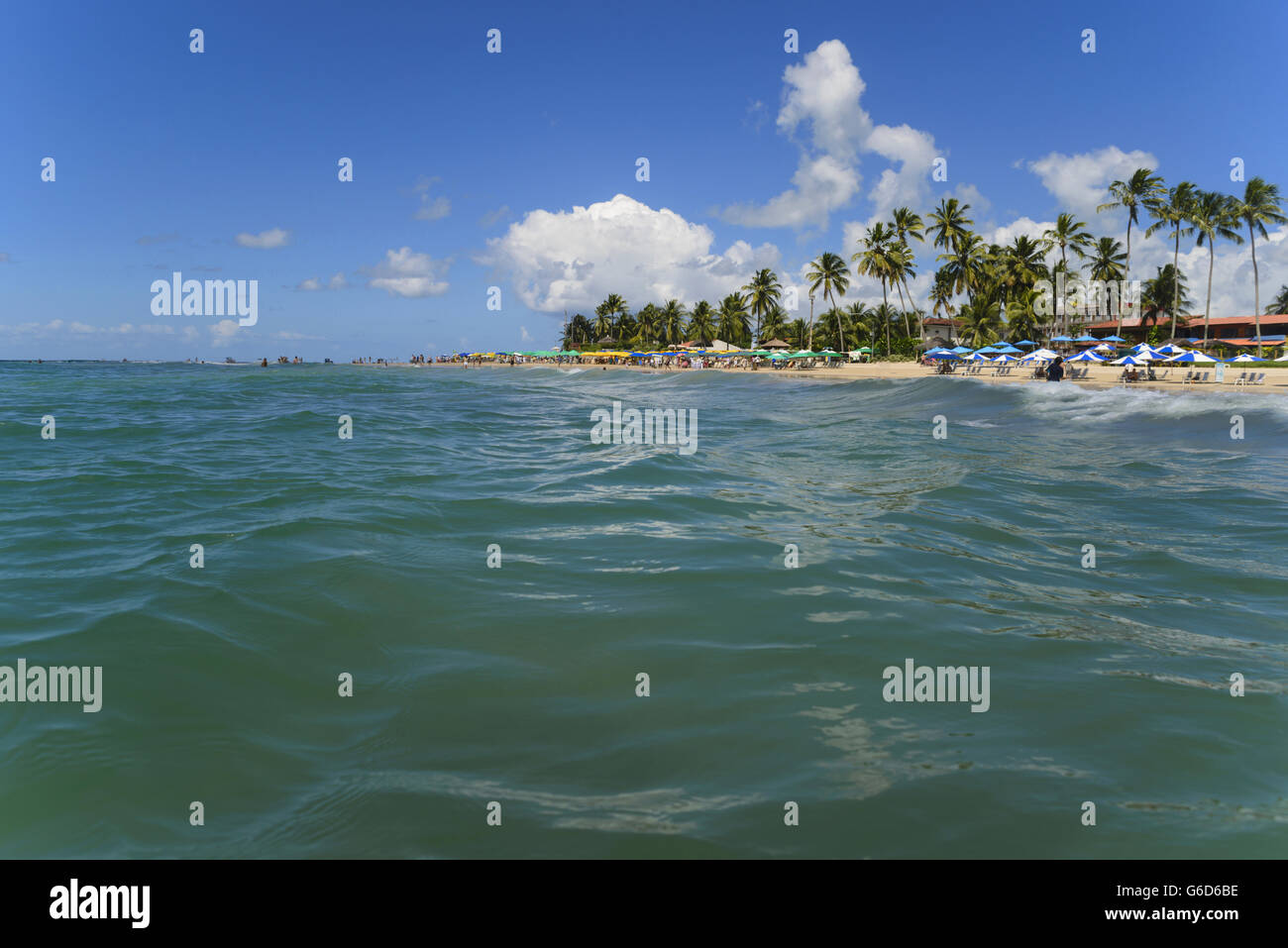 Caribbean blue sea landscape from water surface level, summer vacation ...