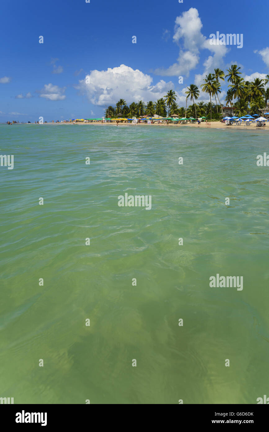 Tropical beach coast landscape view from ocean water surface, summer ...