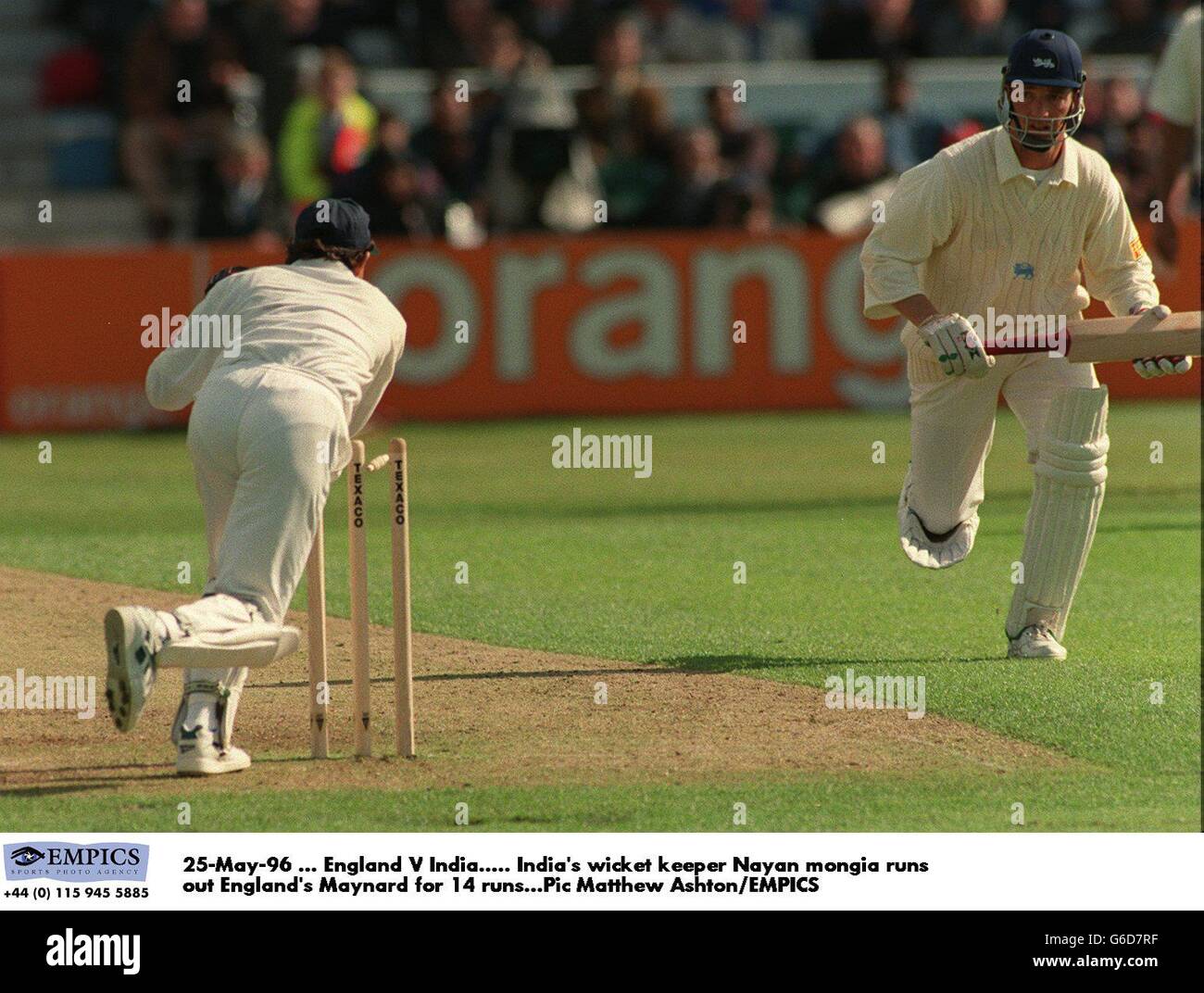 25-May-96, England V India. India's wicket keeper Nayan mongia runs out ...