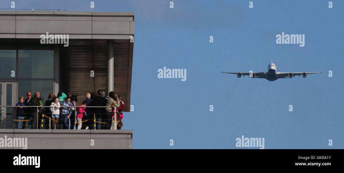 People take pictures of the British Airways A380 during the Flightfest ...