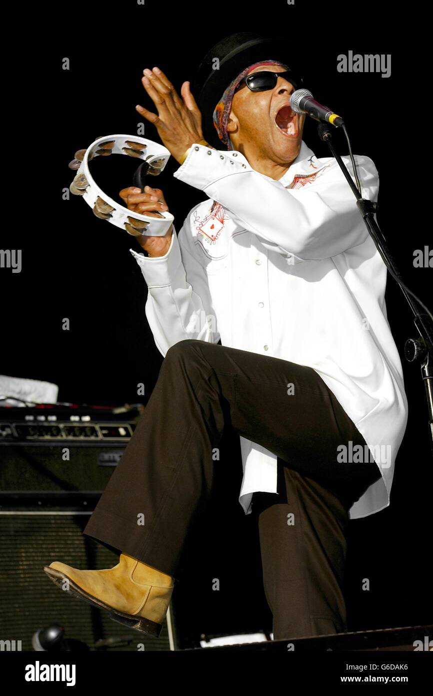 Celebrity music playing tambourine singing microphone hi-res stock ...