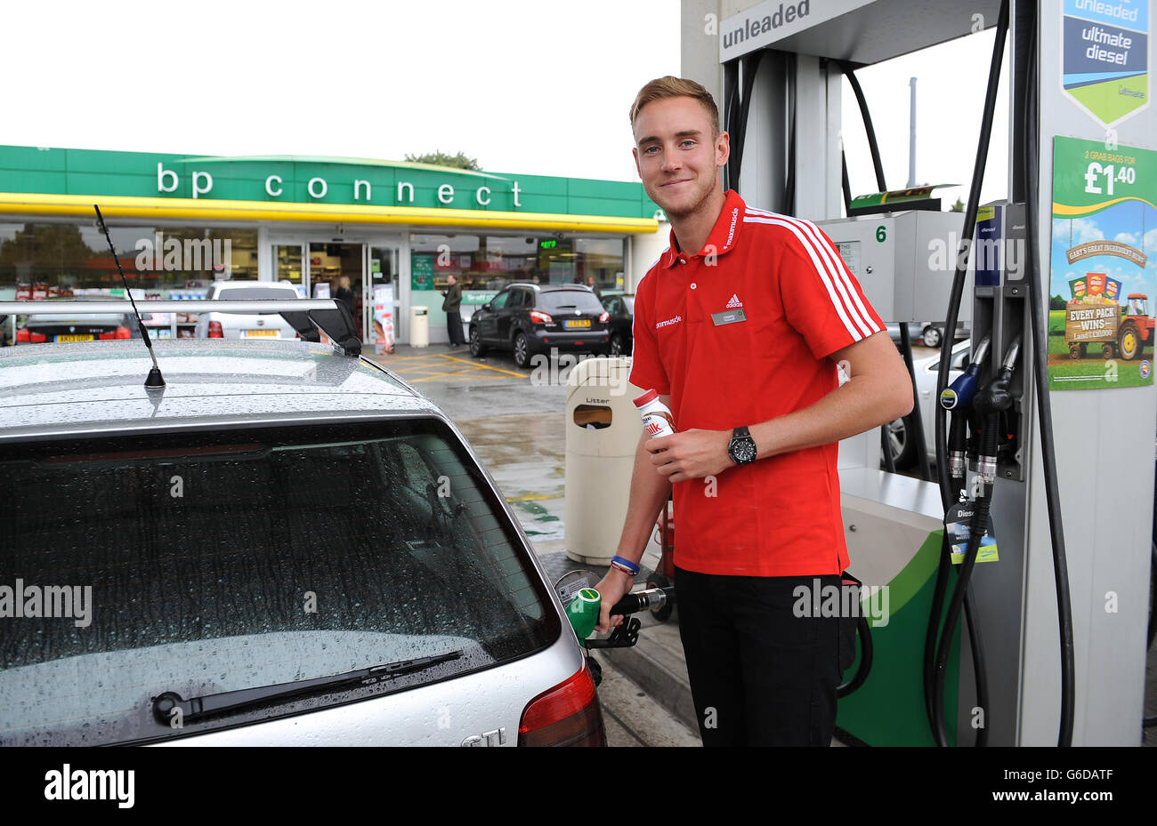 Cricket - Stuart Broad Photocall - Hatton Cross BP Garage Stock Photo ...