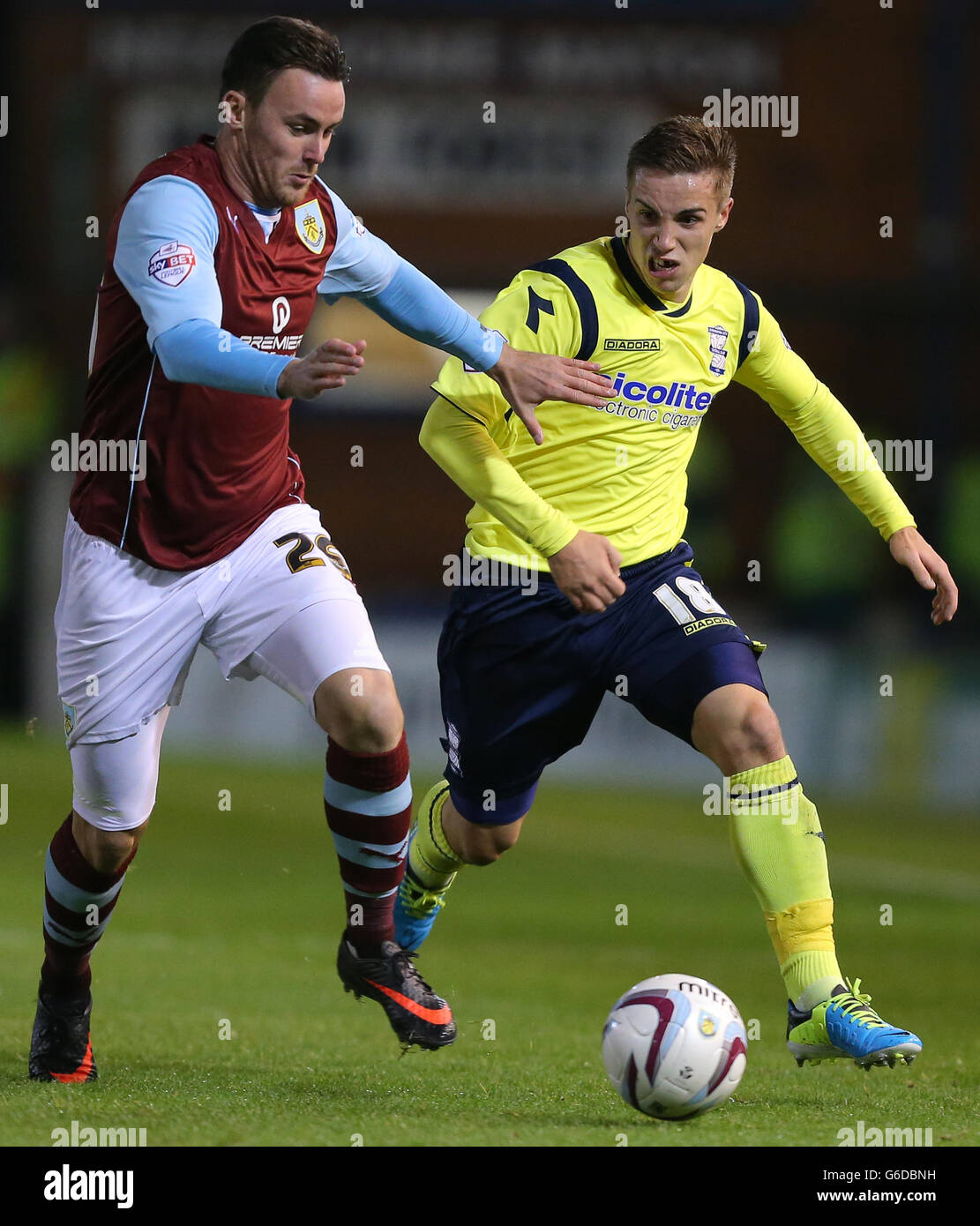 Burnley's Keith Treacy (left) and Birmingham City's Mitch Hancox ...