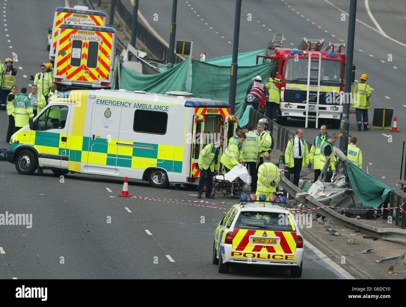 The scene on the M56 south of Manchester where a four-vehicle pile-up ...