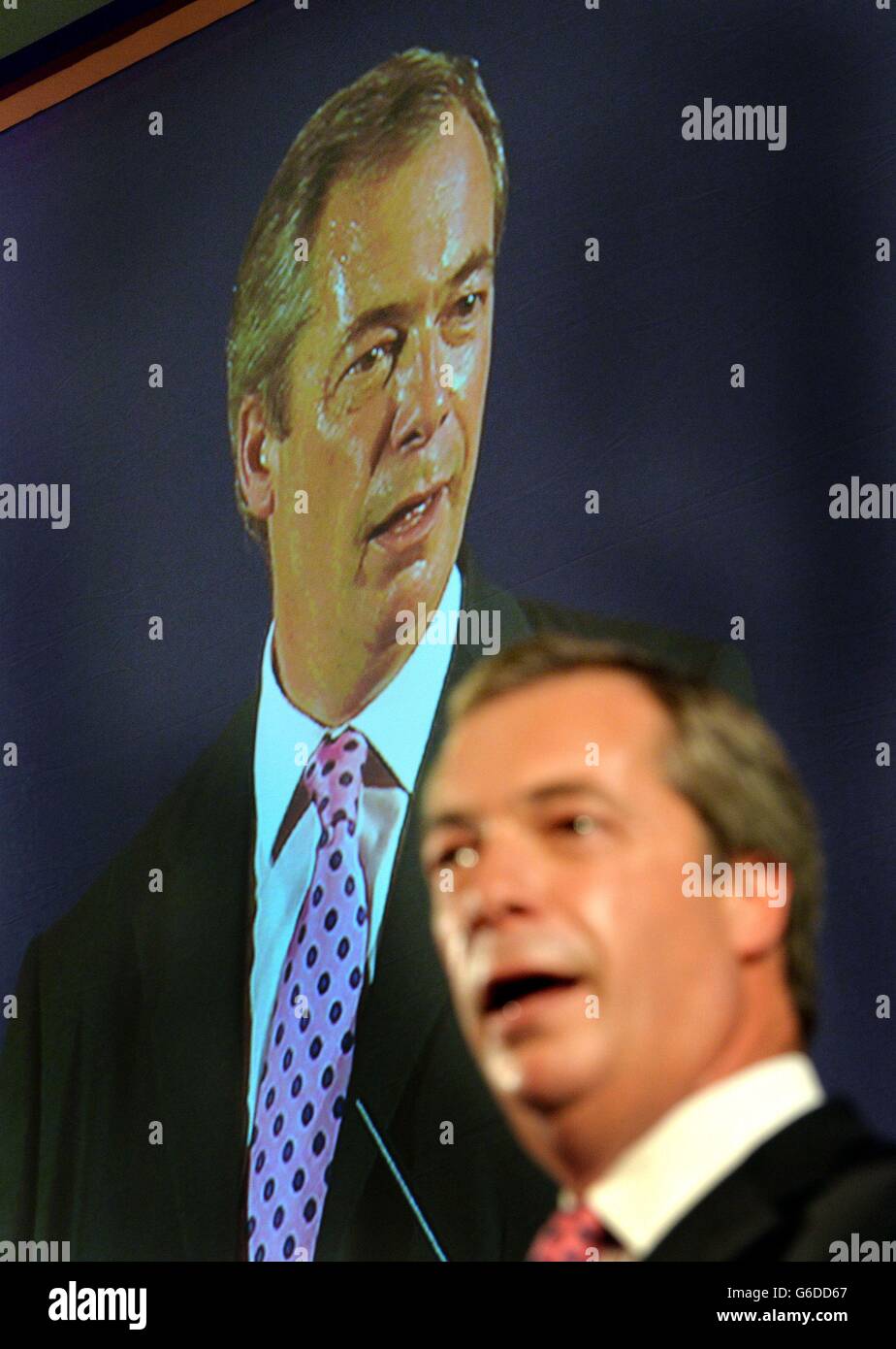Nigel Farage, the Leader of UKIP (UK Independence Party), during his ...