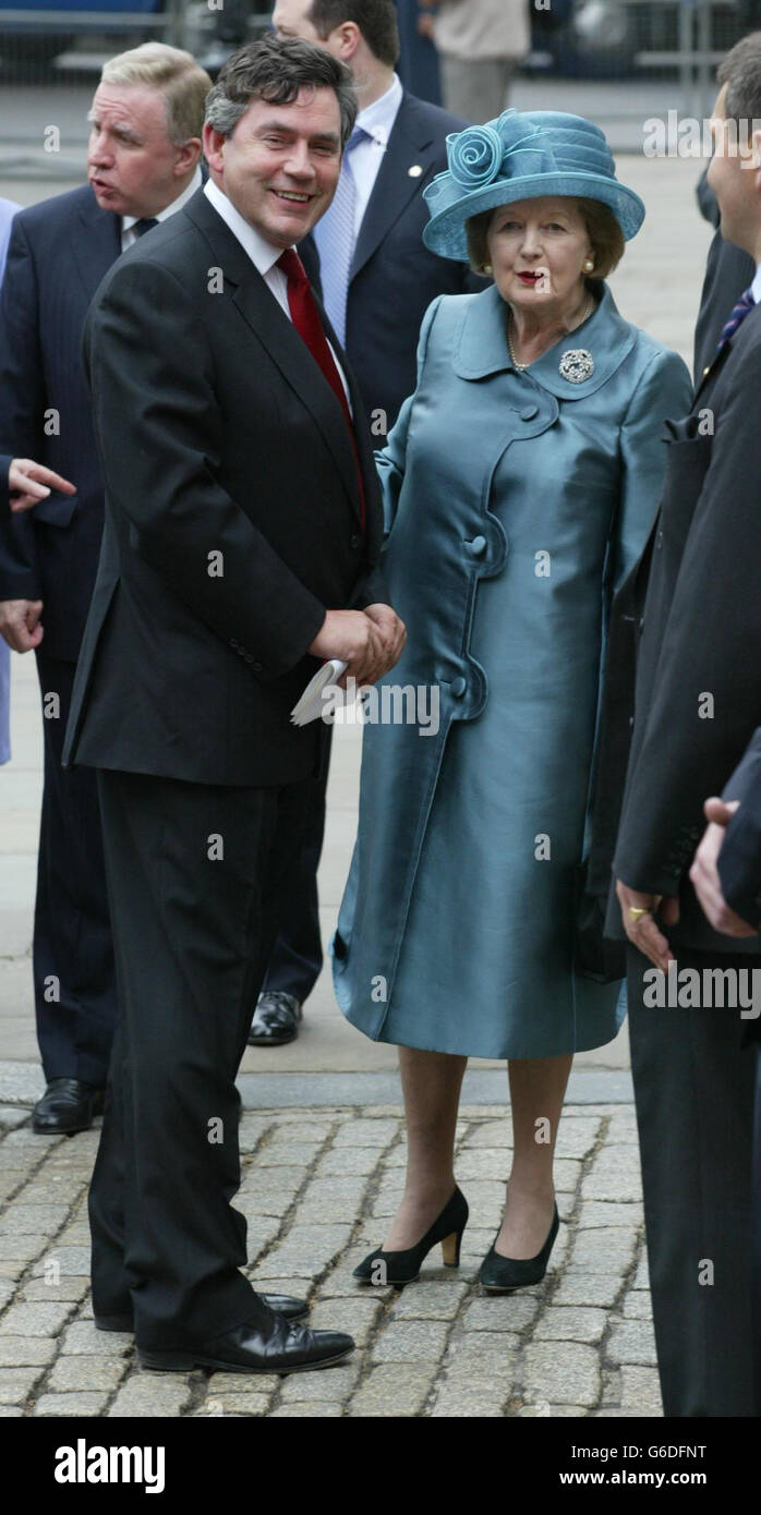 Lady Thatcher and the Chancellor Gordon Brown arrive at Westminster ...