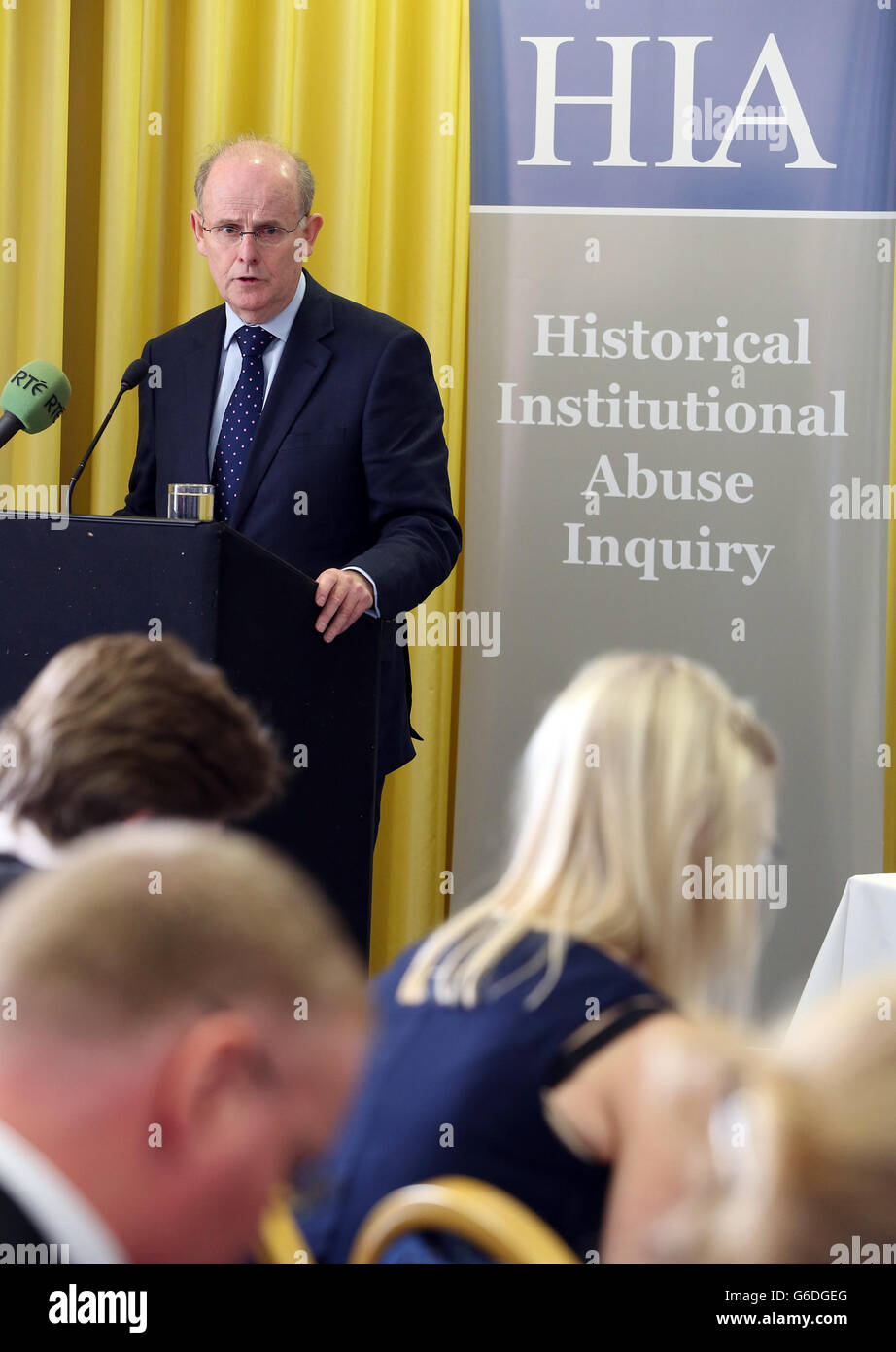 Retired judge Sir Anthony Hart speaking at a public meeting of the ...