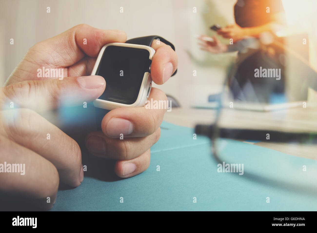 business presentation meeting on office table with smart watch and ...