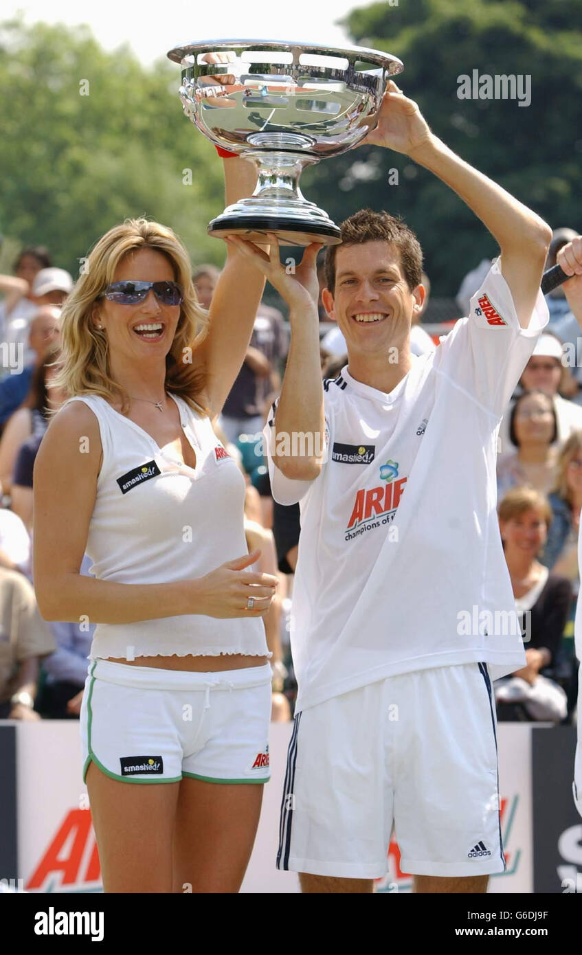 Penny Lancaster with Tim Henman, lifting the trophy after he defeated ...