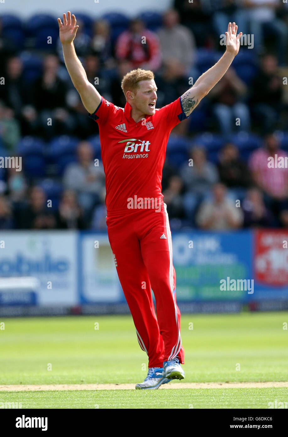 England's Ben Stokes appeals successfully for the wicket of Australia's ...
