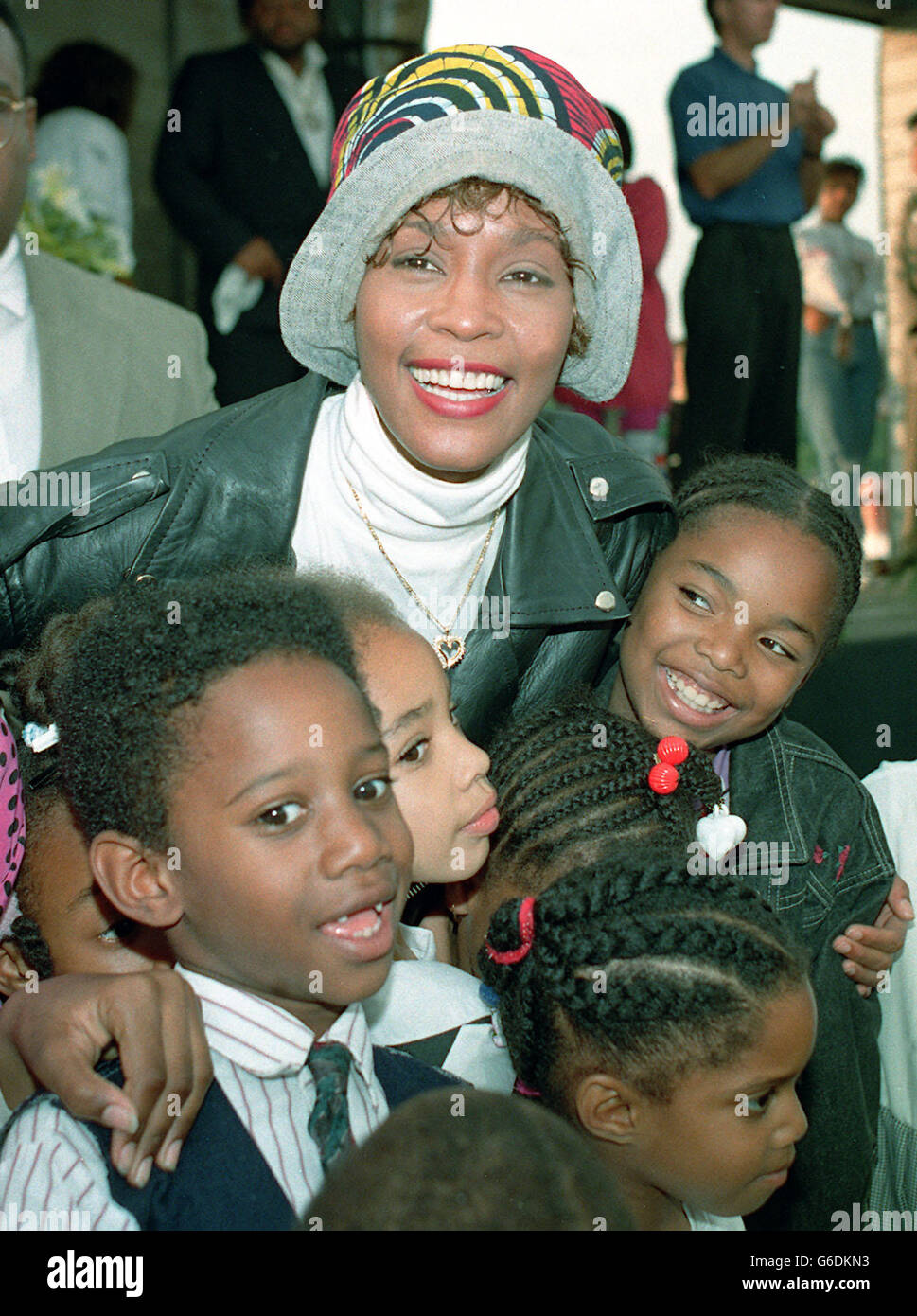 American pop singer Whitney Houston with Children, after speaking ...