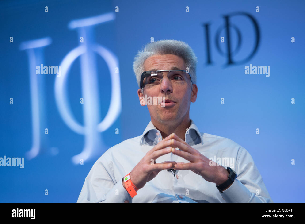Google's UK managing director Dan Cobley, wears 'Google Glass' during a ...