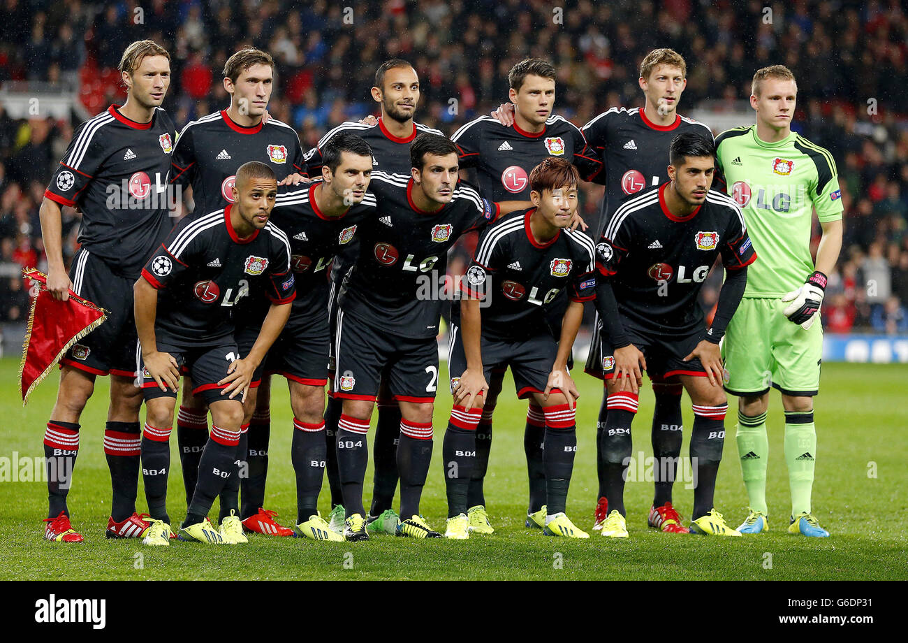 Bayer Leverkusen line up before their match against Manchester United ...