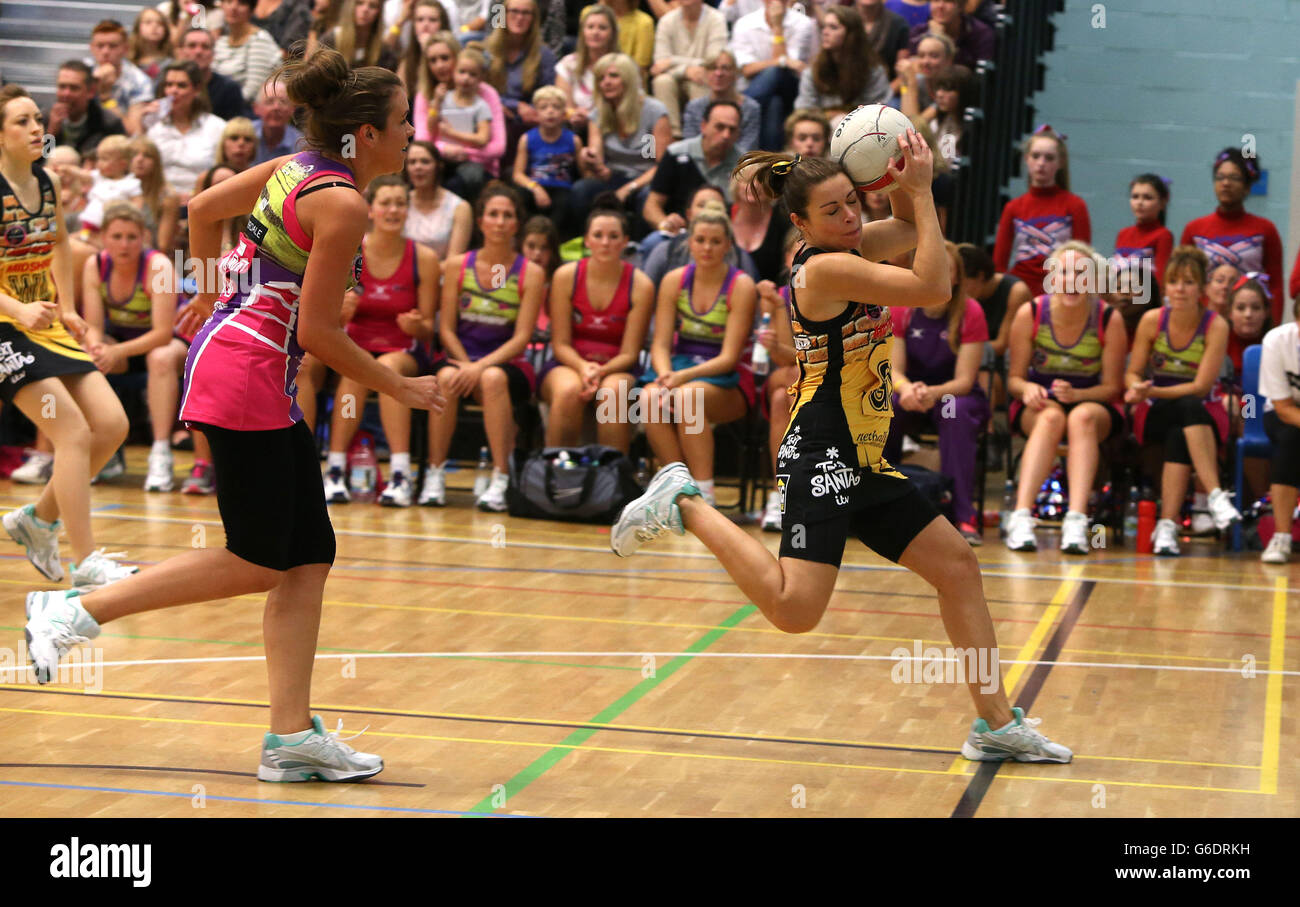 Alison King from Coronation Street catches the ball during a charity ...
