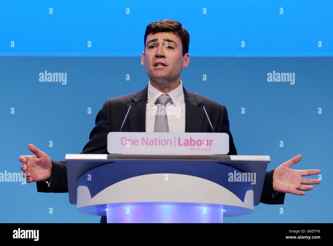 Shadow health secretary Andy Burnham delivers his speech to delegates ...