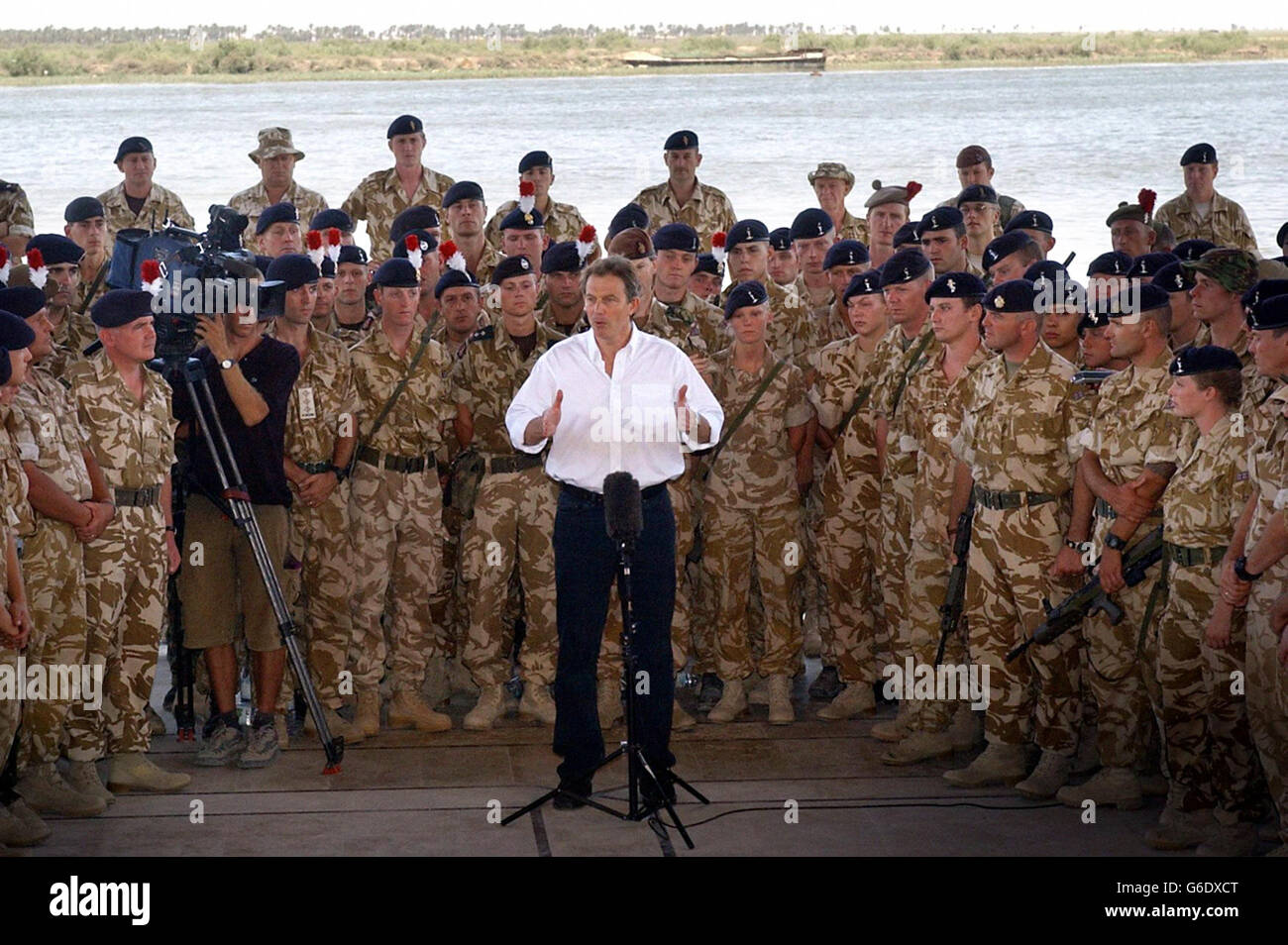 British Prime Minister Tony Blair addresses troops in Basra, Iraq. Mr ...