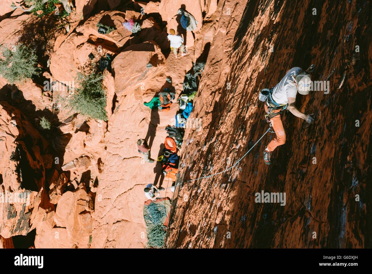 A climber leading "Brief Encounter" (5.8) on Panty Wall in Red Rock ...