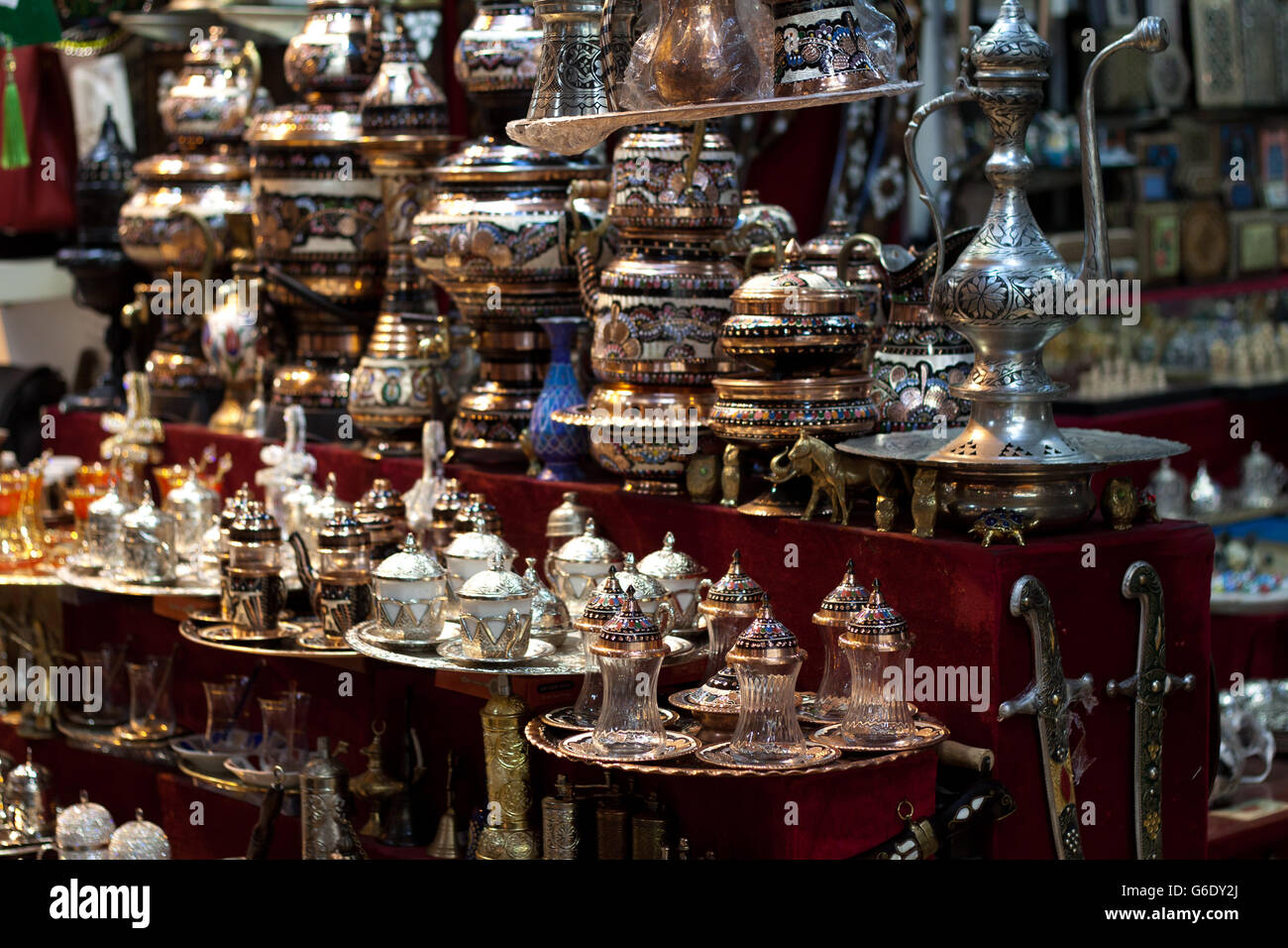 Brass tea sets and serving platters in the Grand Bazaar Istanbul ...
