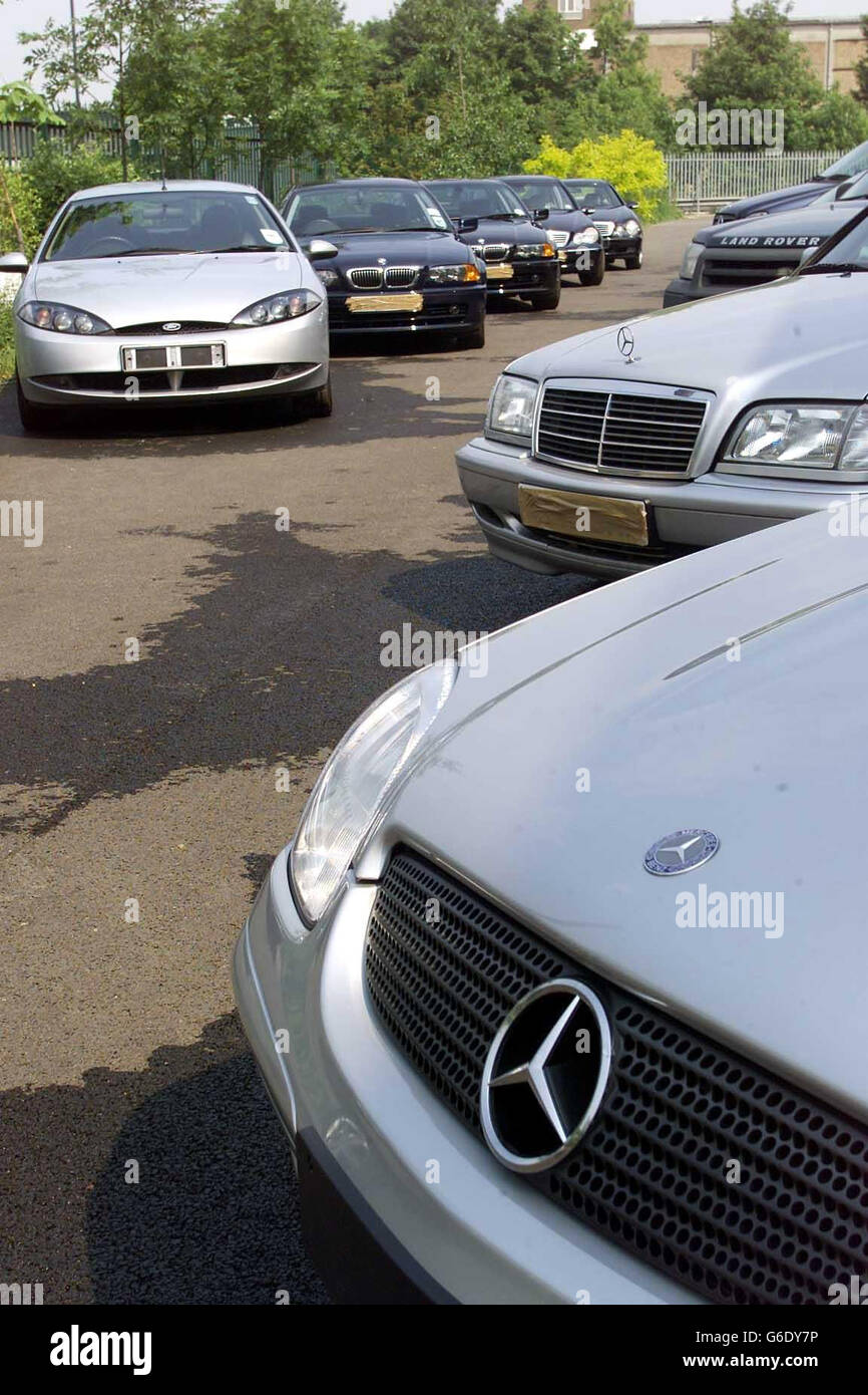 A collection of recovered luxury vehicles at the Metropolitan Police ...