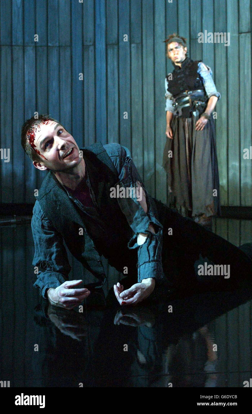 Actors Ralph Fiennes and Laura Rees on stage during a photocall to ...