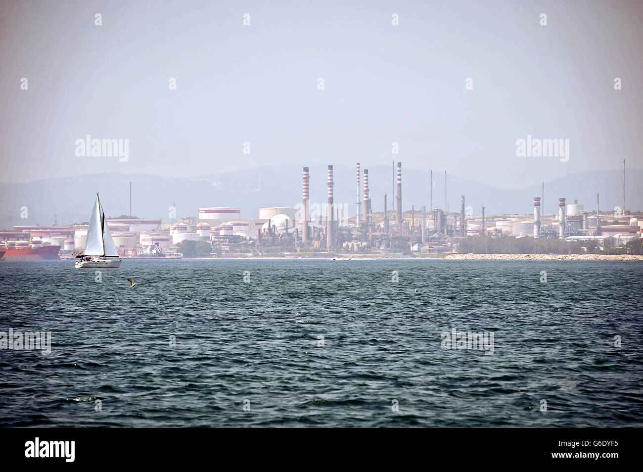 A general view from out at sea of the industrial petro-chemical ...