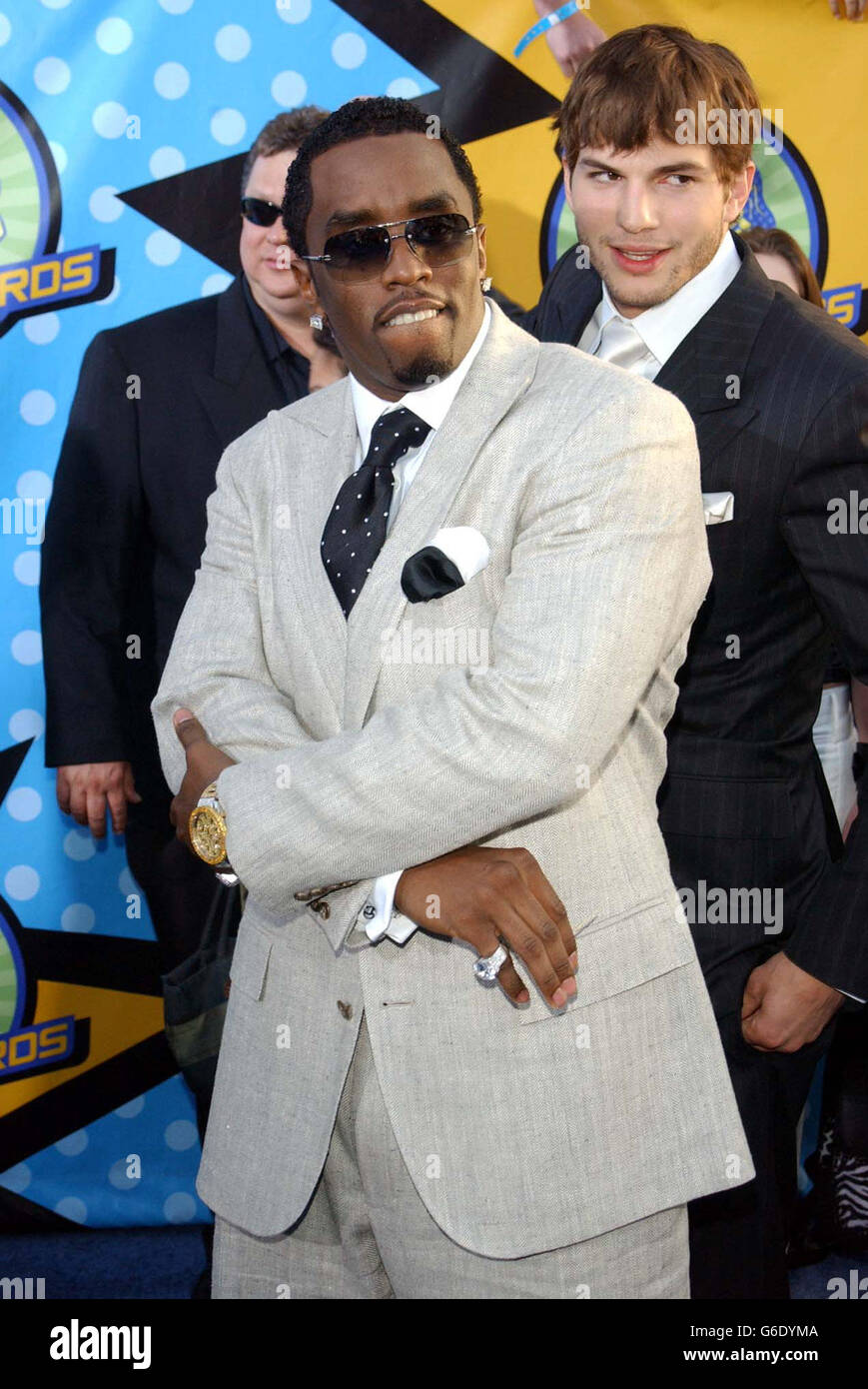 P Diddy and Ashton Kutcher backstage during the MTV Movie Awards at The ...
