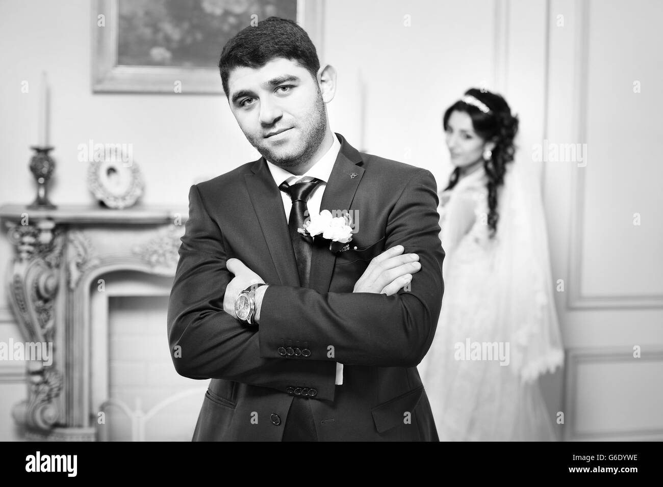 Wedding day attractive stylish Black and White Stock Photos & Images ...