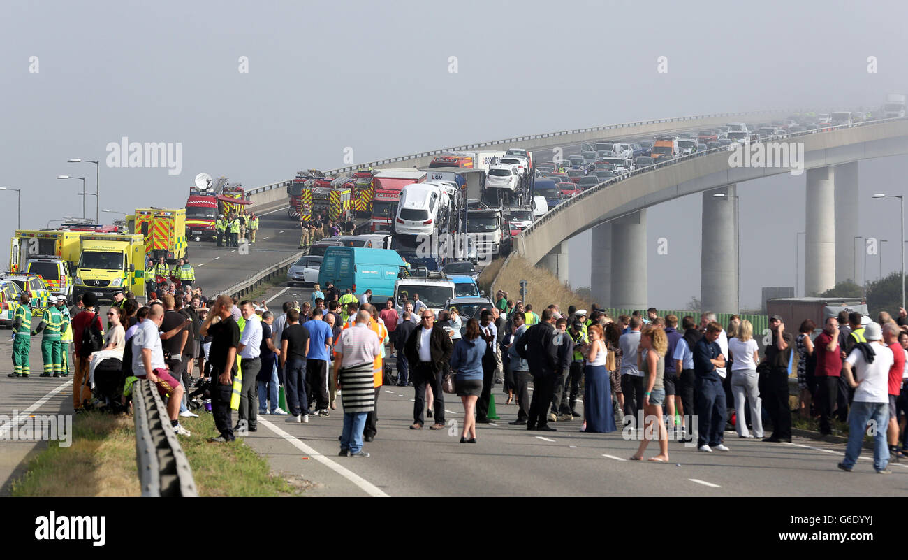 A general view of the scene on the London bound carriageway of the ...