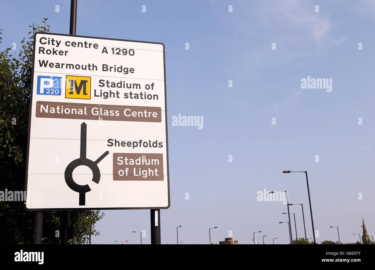 General view of road signs outside the Stadium of Light Stock Photo - Alamy