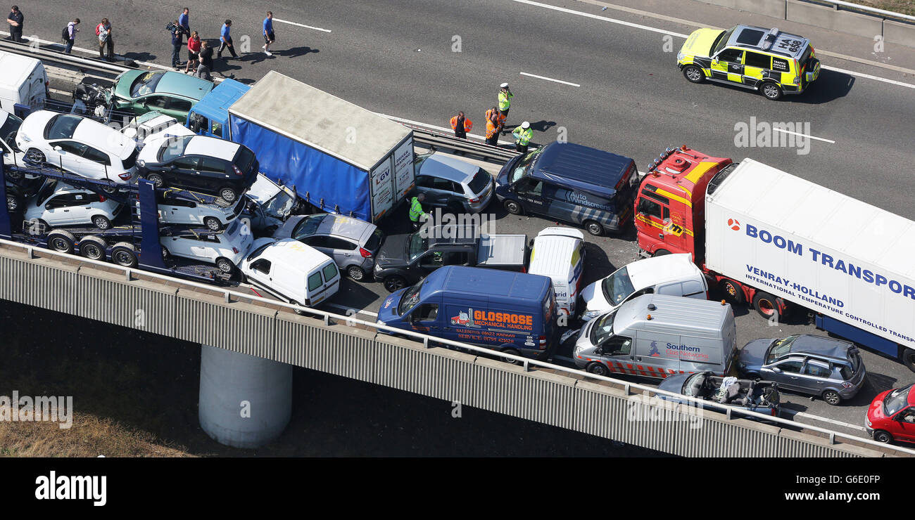 A general view of the scene on the London bound carriageway of the ...