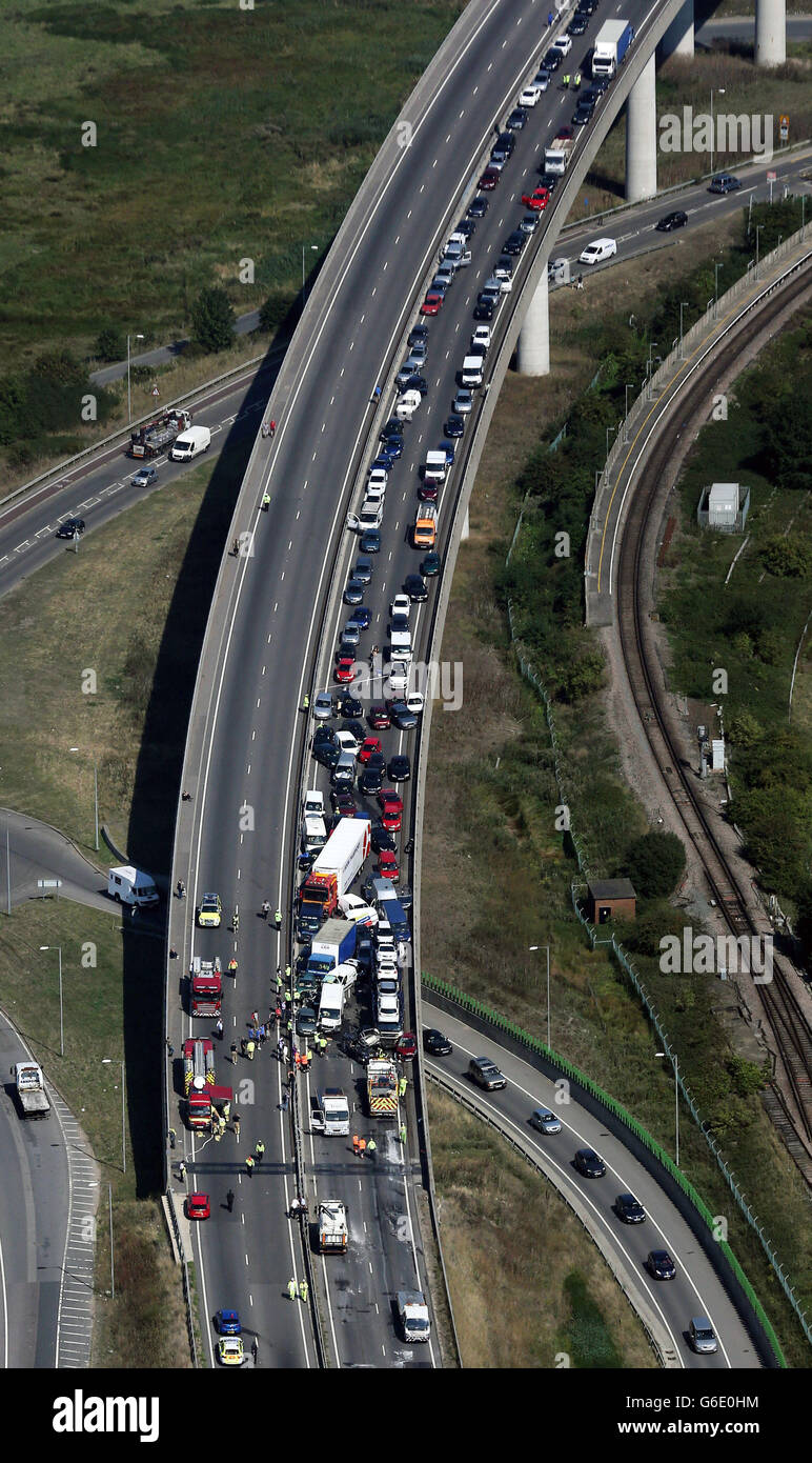 A general view of the scene on the London bound carriageway of the ...