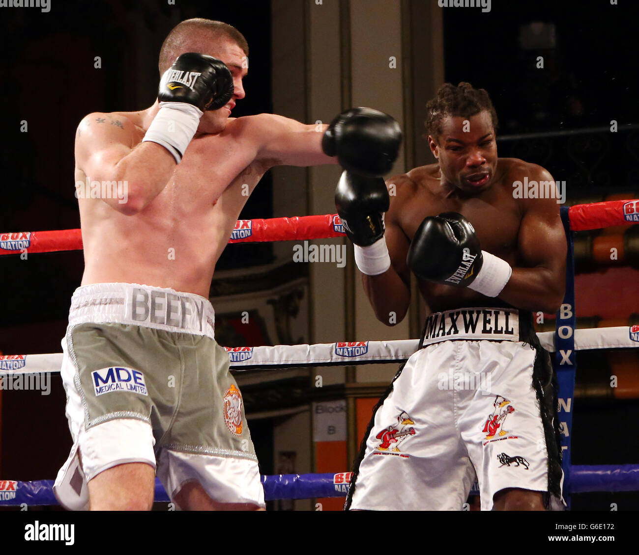 Liam Smith (left) in action against Max Maxwell at the Liverpool ...