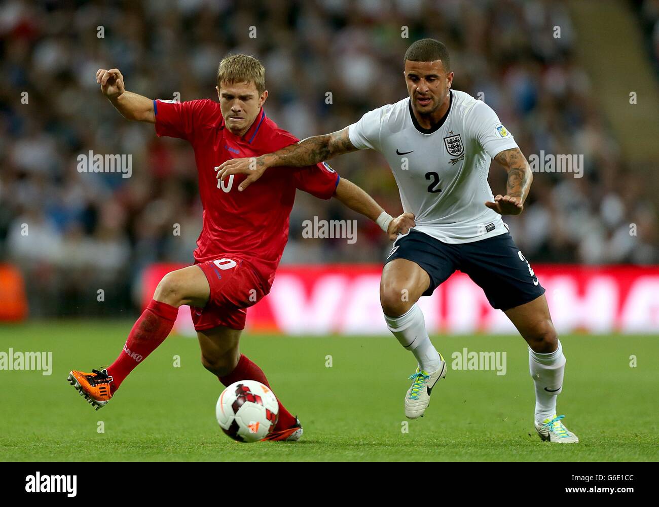 Moldova's Alexandru Dedov (left) and England's Kyle Walker battle for ...