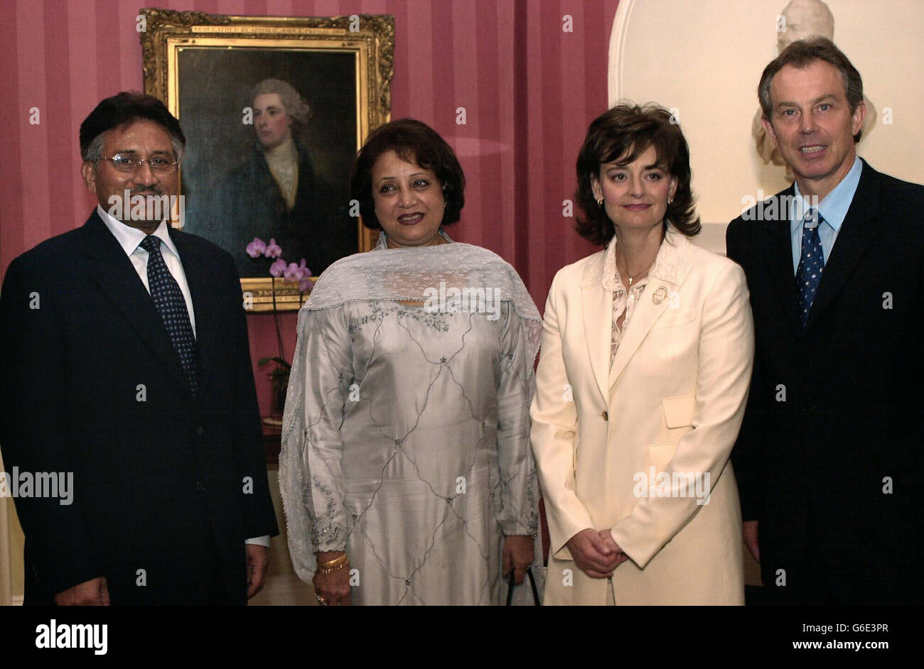 President Pervez Musharraf of Pakistan with his wife Sehba, Cherie ...