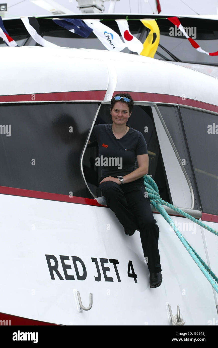 Record-breaking round-the-world yachtswoman Ellen MacArthur sits on Red ...